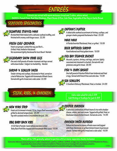 Cooters Restaurant and Bar Menu - Come to Cooters for the Food, Stay ...