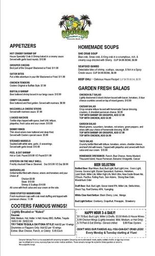 Cooters Restaurant and Bar Menu - Come to Cooters for the Food, Stay ...